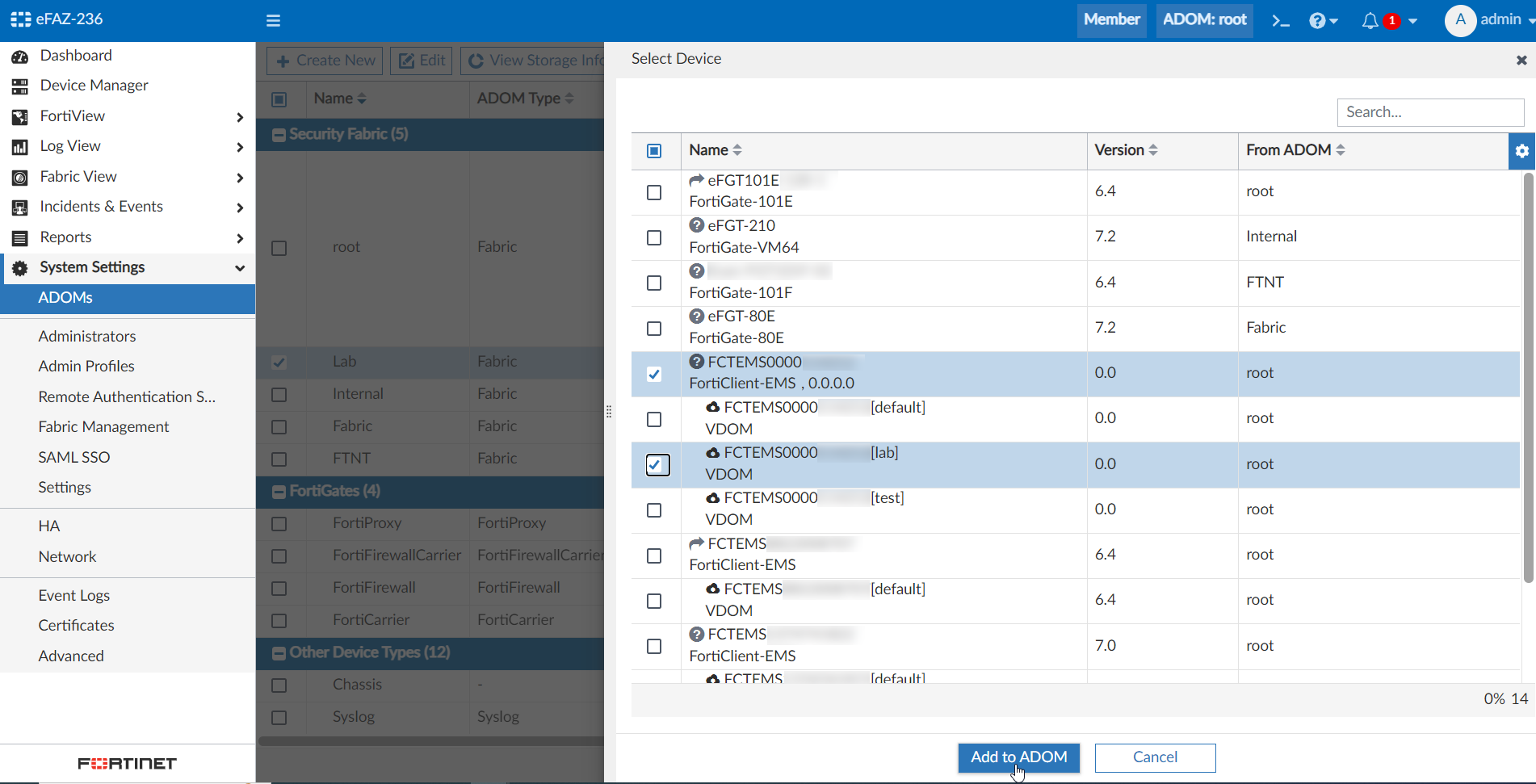 FortiClient support and ADOMs | FortiAnalyzer 7.6.2 | Fortinet Document Library